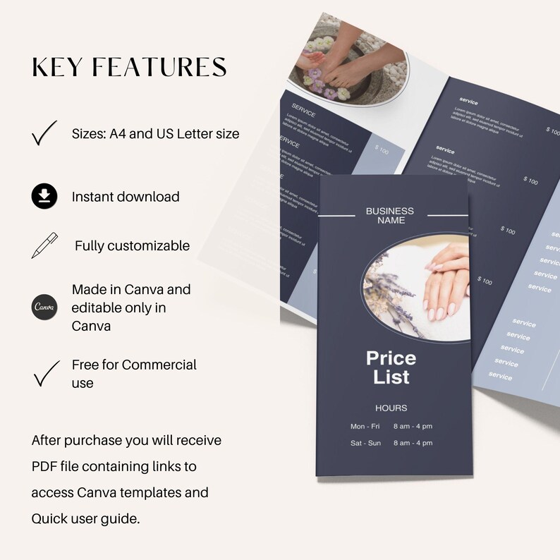 Trifold Price List Brochure Canva Template, Editable Business Menu, A4 ...