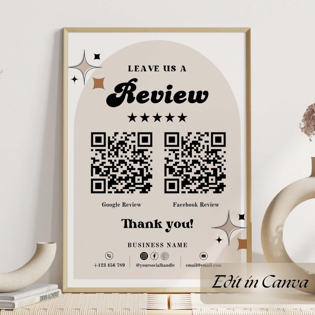 Leave Us a Review Retro Sign Canva Template, Editable QR Code, Social ...