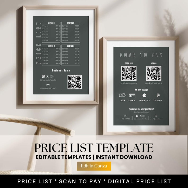Price List Canva Template, Scan to Pay Template, Salon Price List ...
