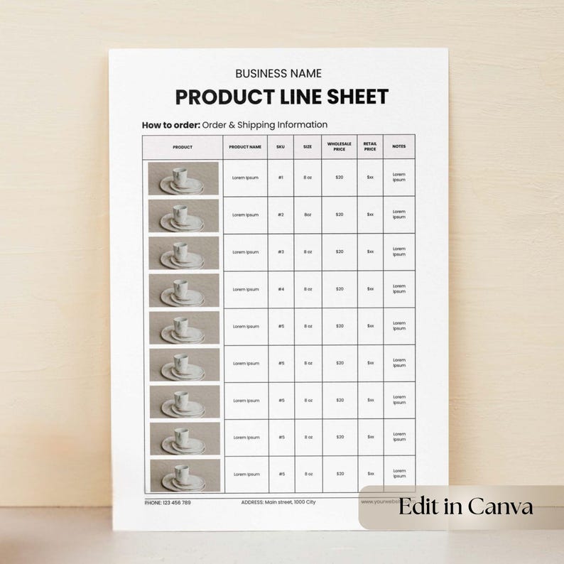 Line Sheet Canva Template, Wholesale Price List Template, Editable ...