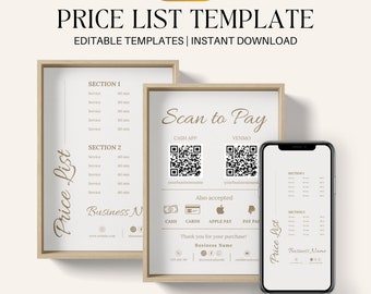 Editable Price List Template, Printable Price Guide, Digital Price List ...