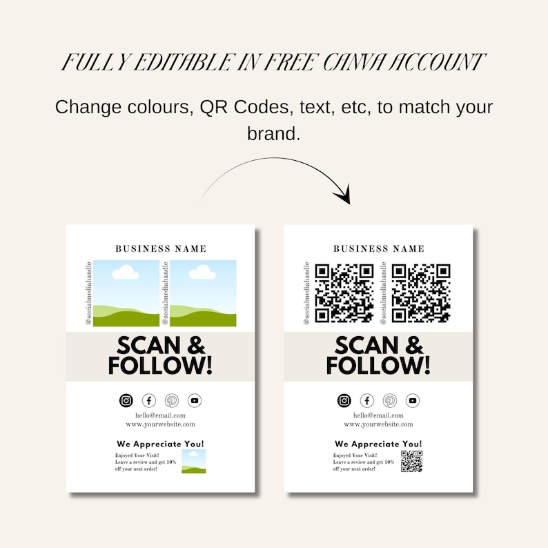 Follow Us Poster Template, Canva Social Media Printable Sign, Small ...