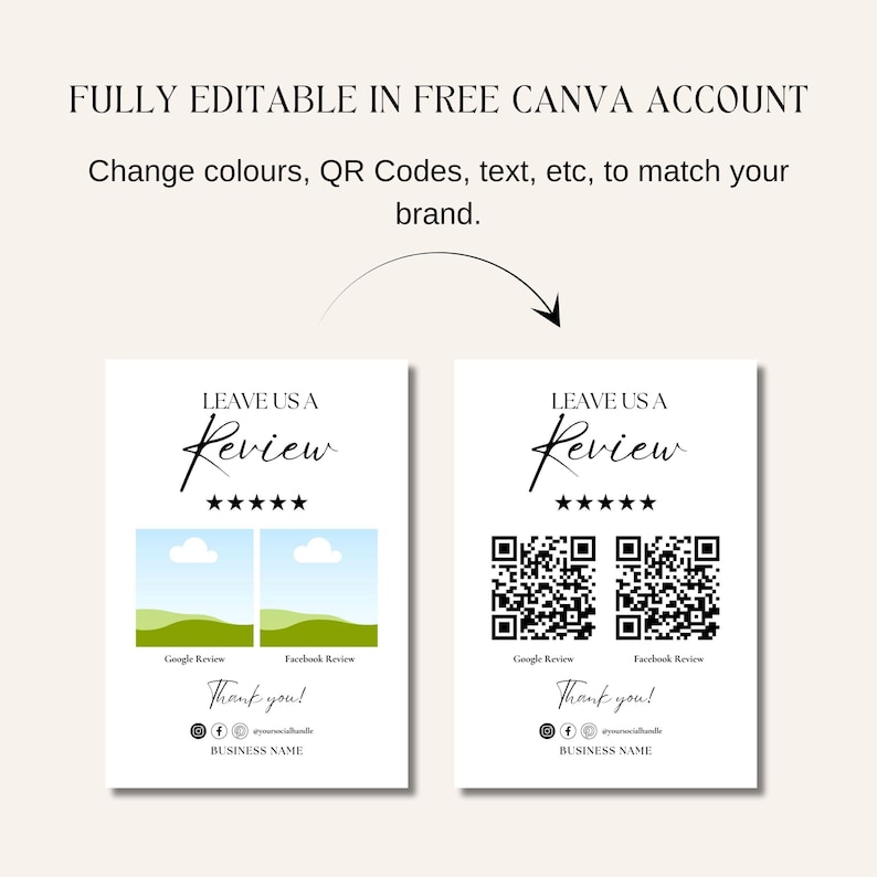 Leave Us a Review QR Code Canva Template, Small Business Sign ...