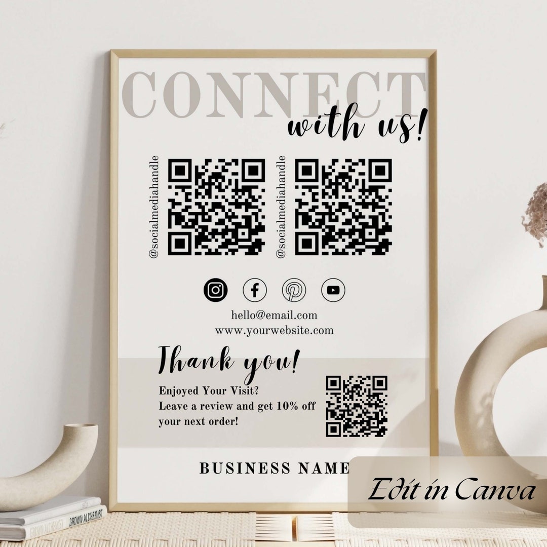 Social Media Sign Template QR Code Canva, Printable Connect With Us ...