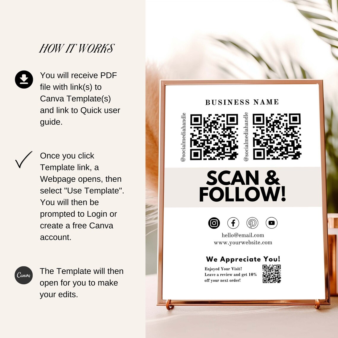 Follow Us Poster Template, Canva Social Media Printable Sign, Small ...