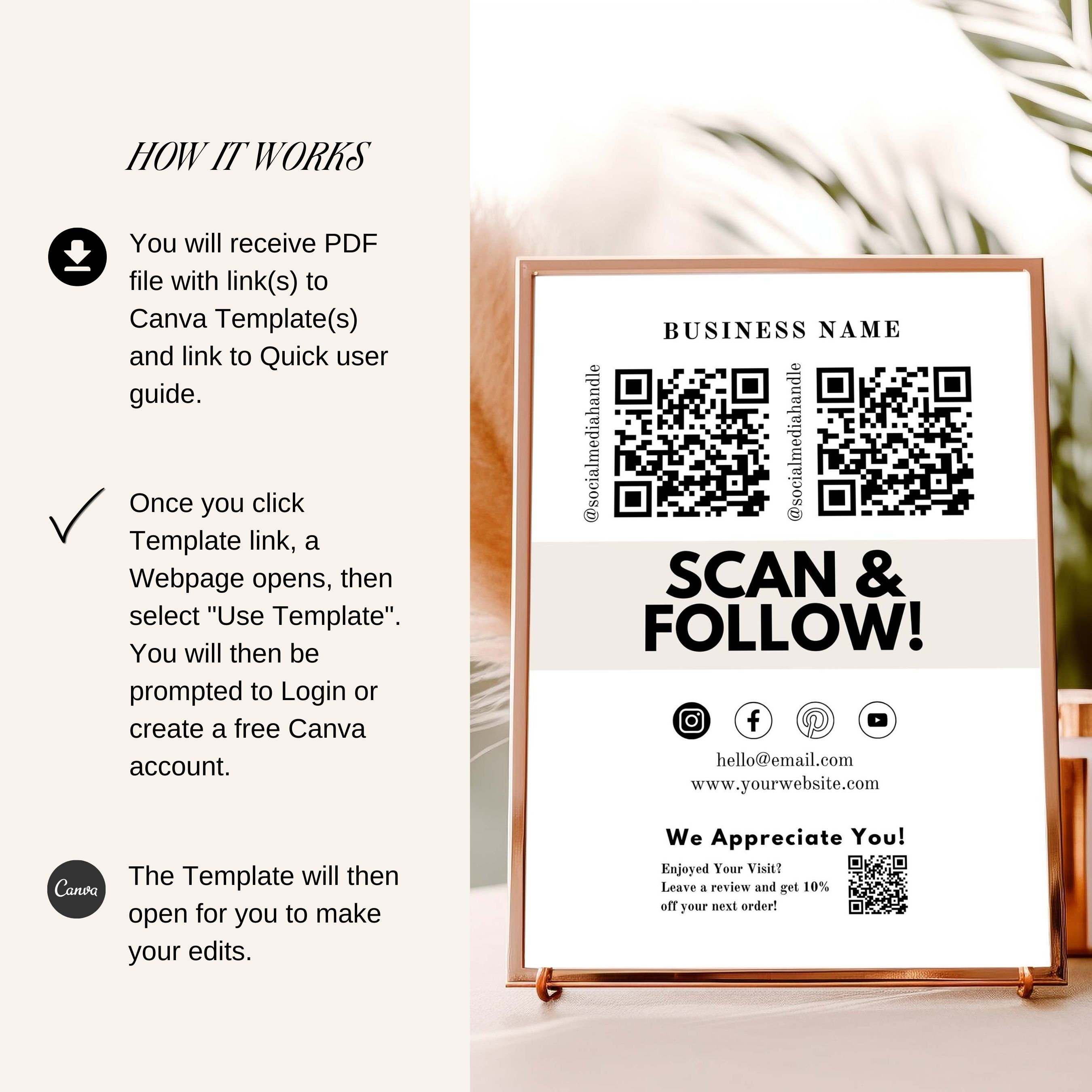 Follow Us Poster Template, Canva Social Media Printable Sign, Small ...