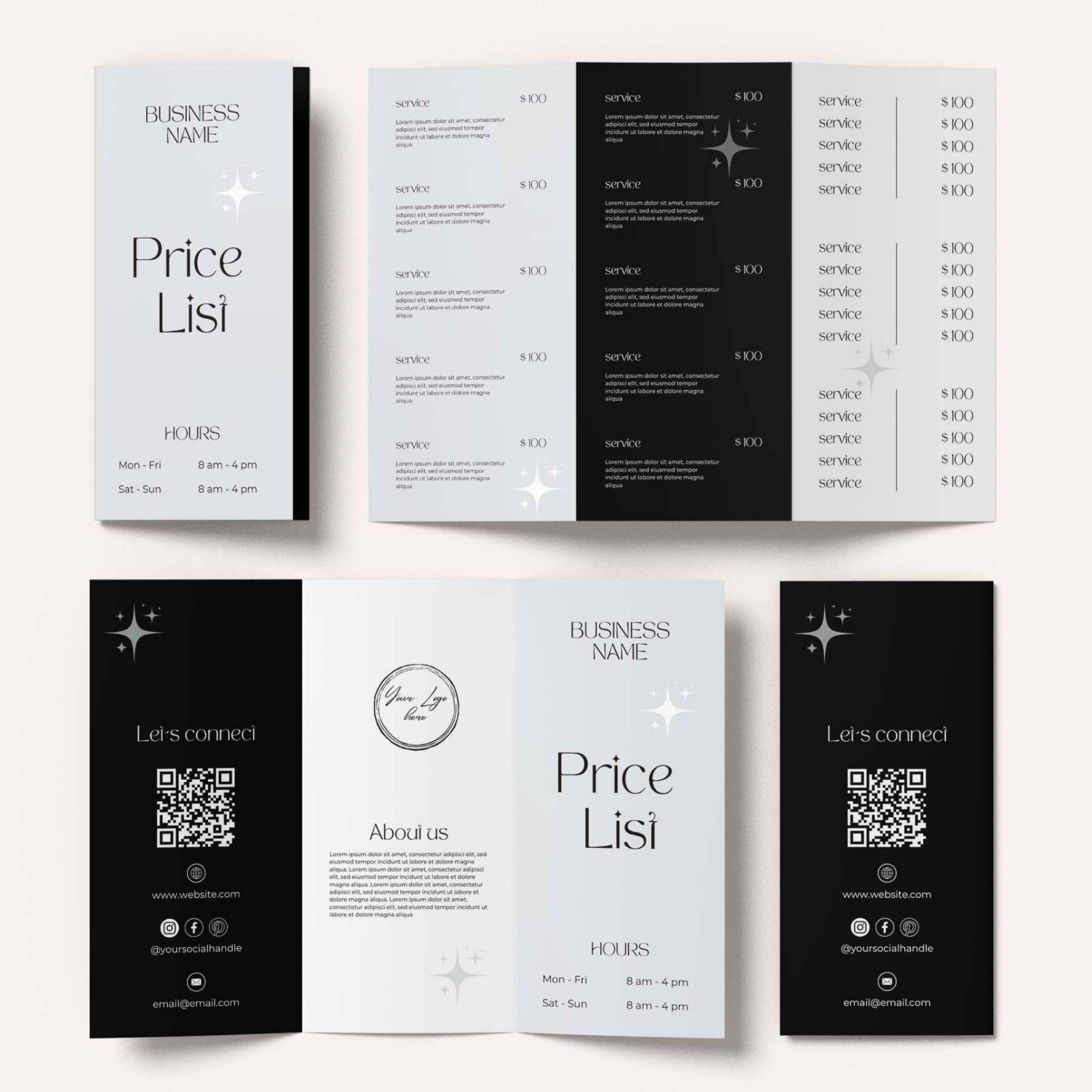Trifold Brochure Price List Canva Template, Business Brochure Template ...