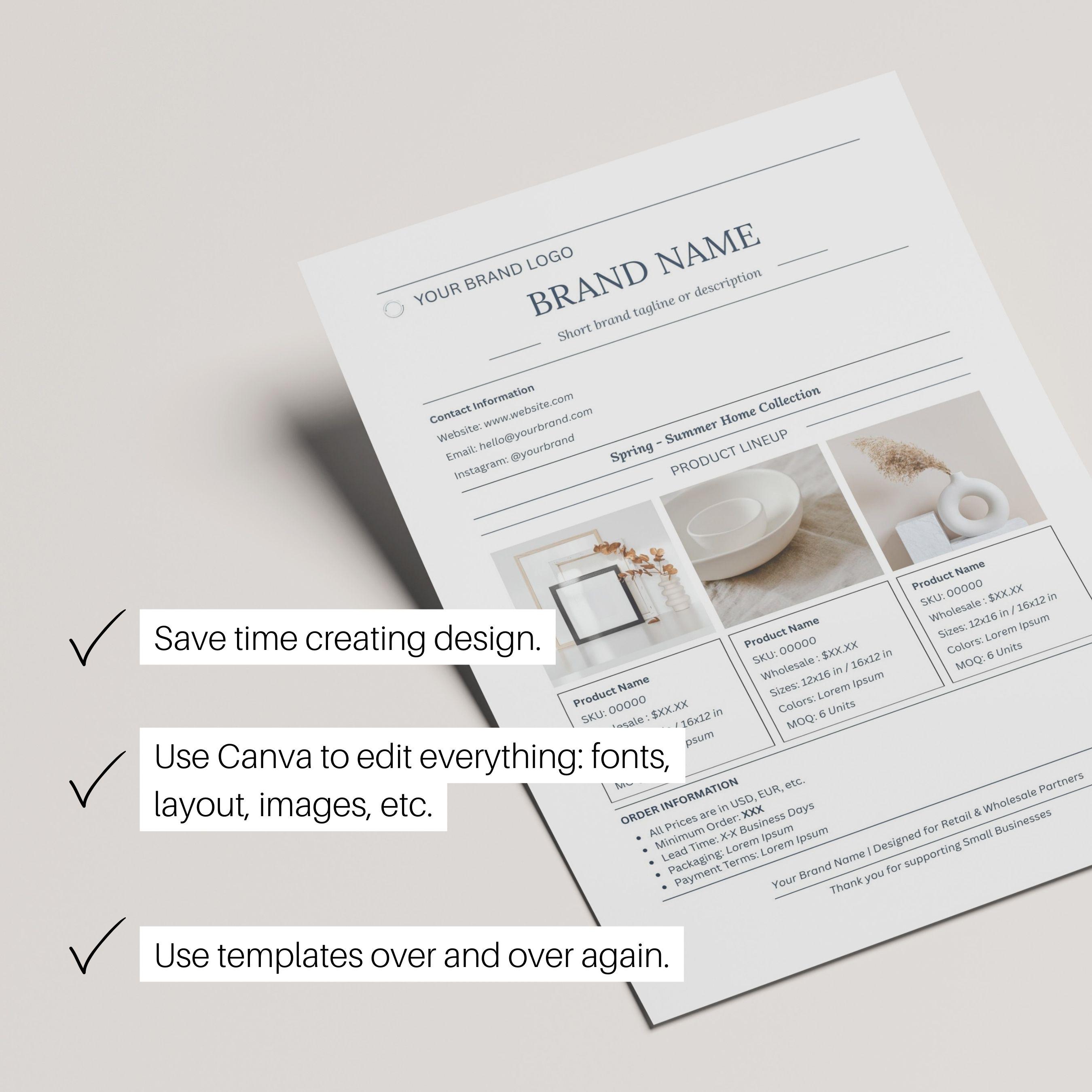 One Page Line Sheet Canva Template, Product Catalog, Editable Sell ...
