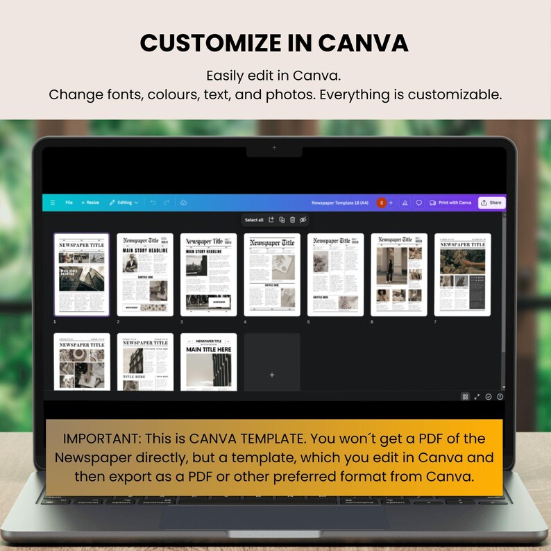 Newspaper Canva Template PLR MRR, Newspaper Printable, Wedding Program ...