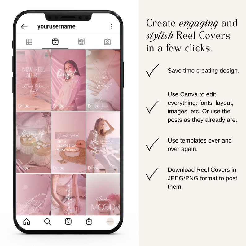Pink Instagram Reel Cover Canva Templates, 20 Done for You Reel Covers ...
