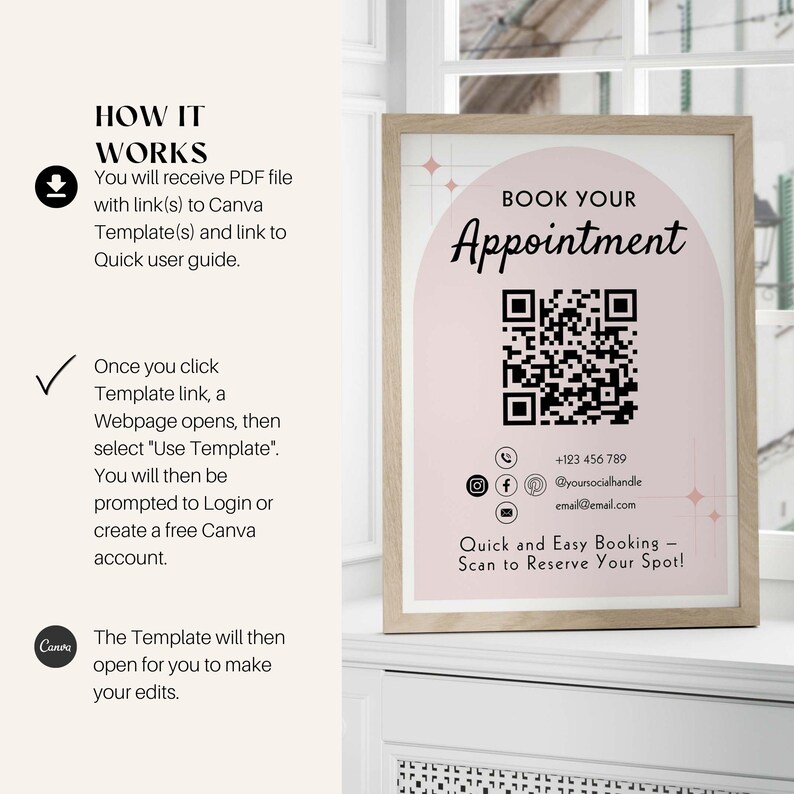 Appointment Sign Canva Template, Pink Editable QR Code Booking Sign, A4 ...