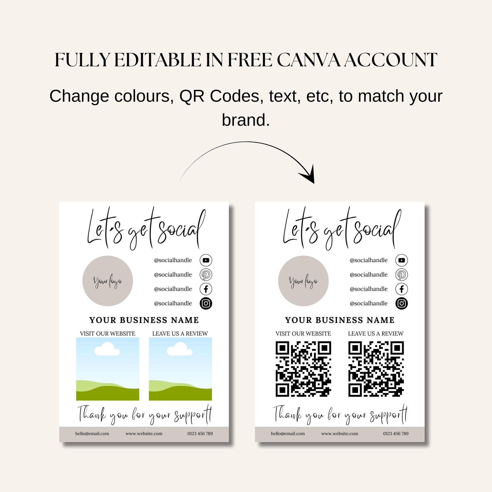 Lets Get Social Printable Sign, Follow Us Canva Template, QR Code Sign ...