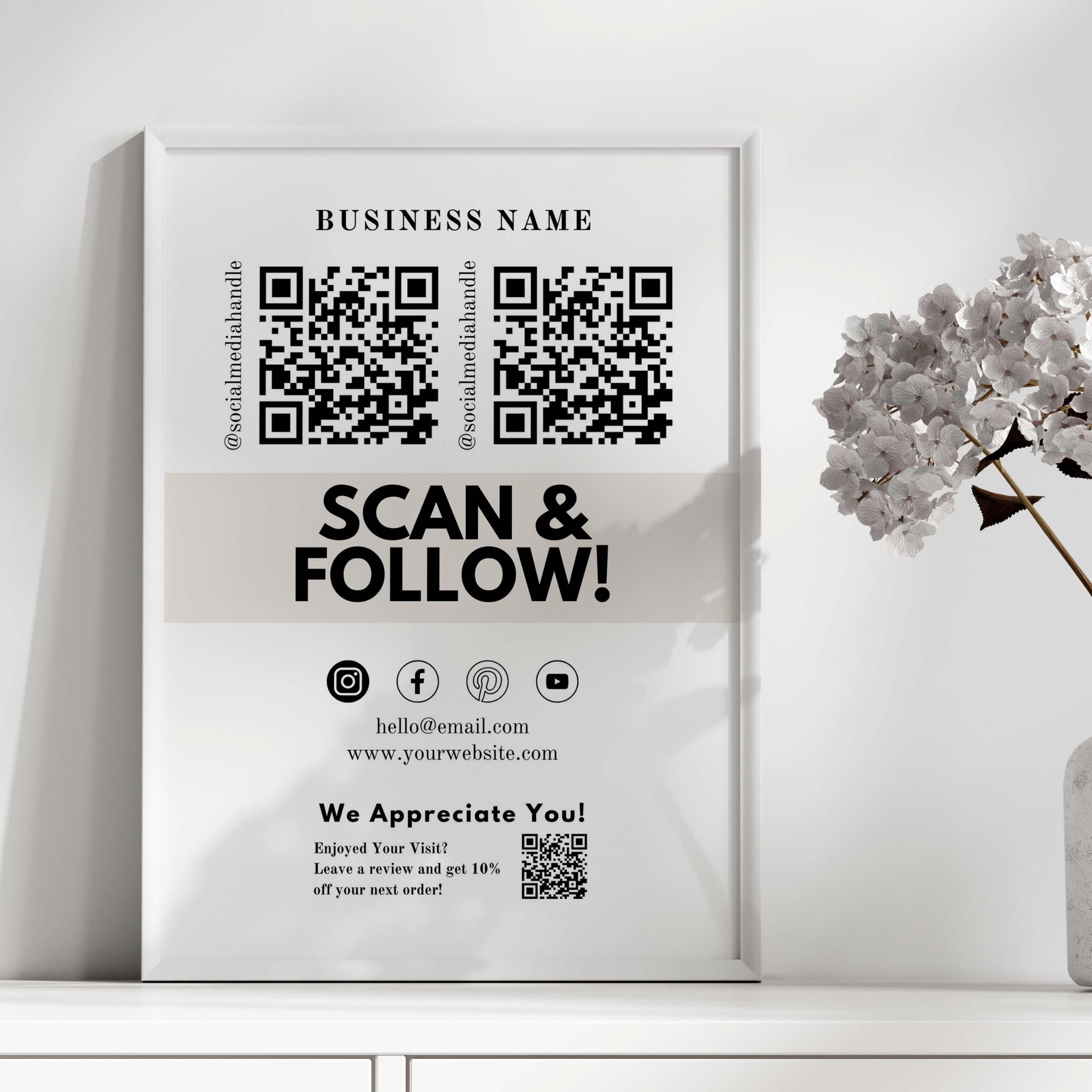 Follow Us Poster Template, Canva Social Media Printable Sign, Small ...