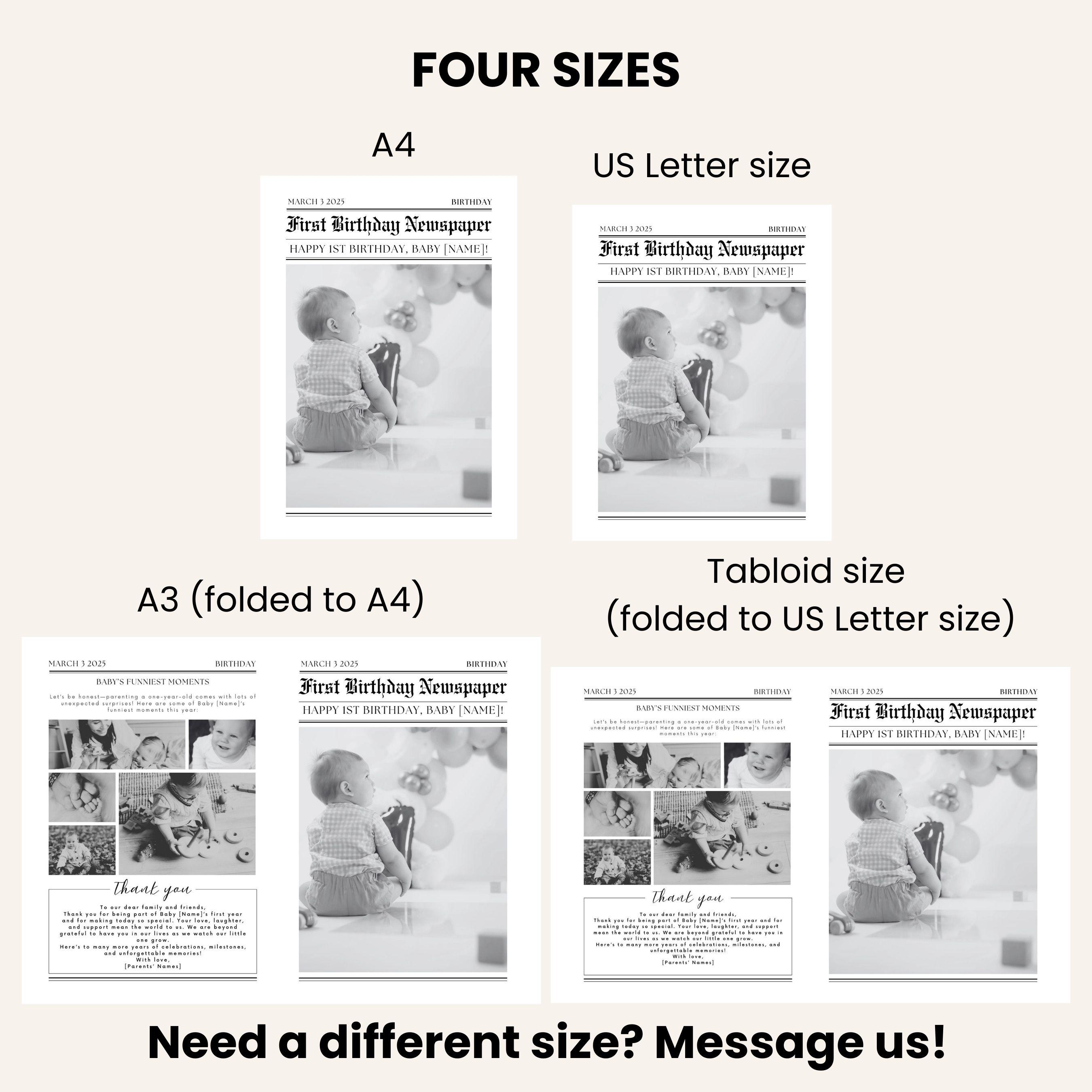 Baby’s First Birthday Newspaper Canva Template, Unique Birthday ...