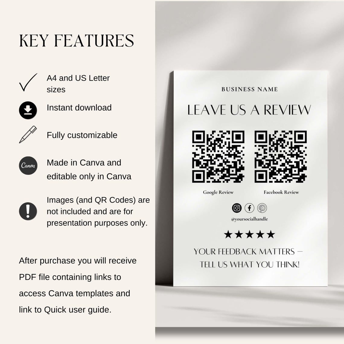 Leave Us a Review QR Code Sign Canva Template, Google Review Sign ...