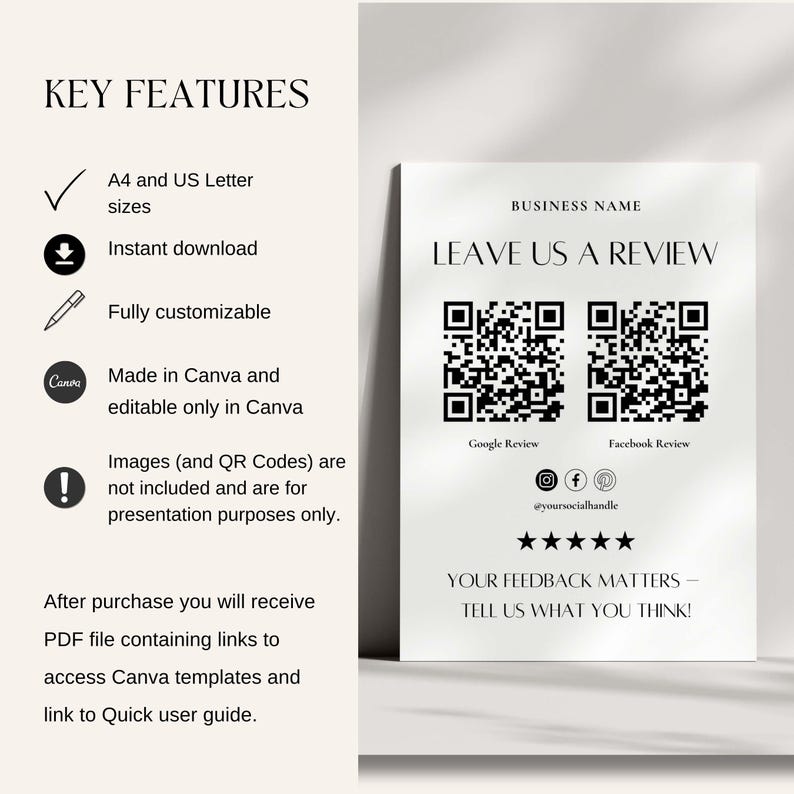 Leave Us a Review QR Code Sign Canva Template, Google Review Sign ...
