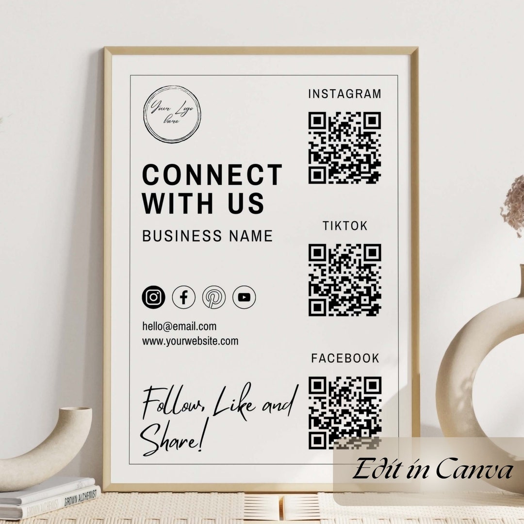Social Media Sign Template, Qr Code Sign, Connect With Us Sign ...