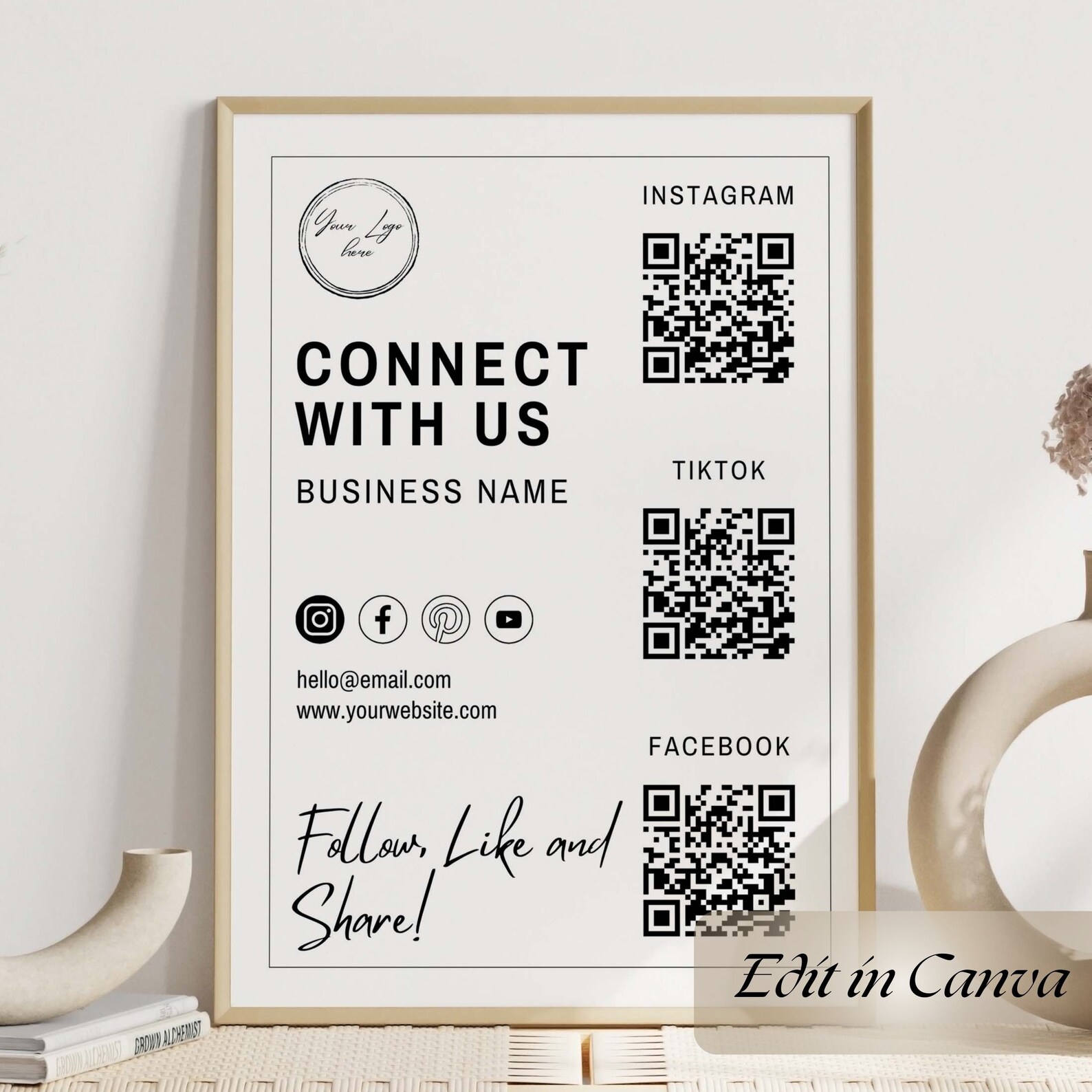 Social Media Sign Template, Qr Code Sign, Connect With Us Sign ...