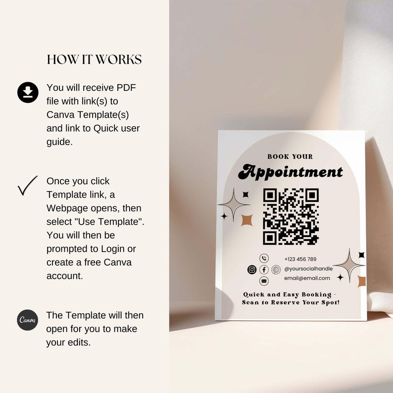 Retro Business Sign Canva Template, Editable Scan to Book, Printable ...