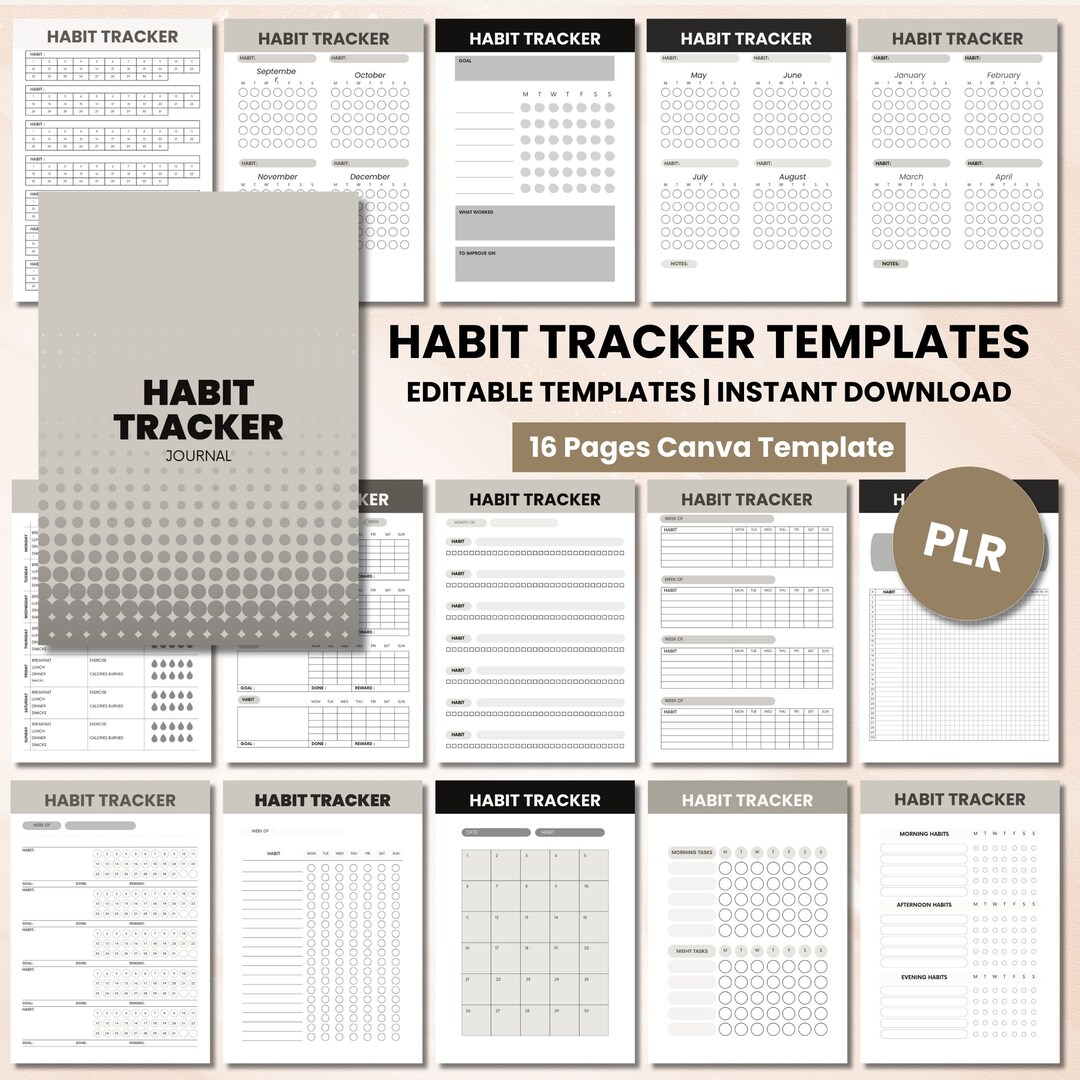 Editable Habit Tracker Canva Template Printable Goal Planner Daily ...