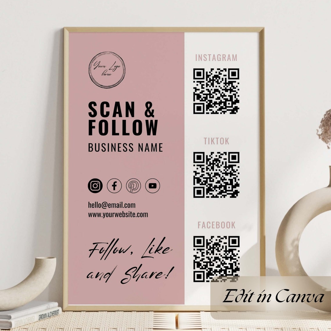 Canva Social Media Printable Sign, Follow Us Poster Template, Small ...