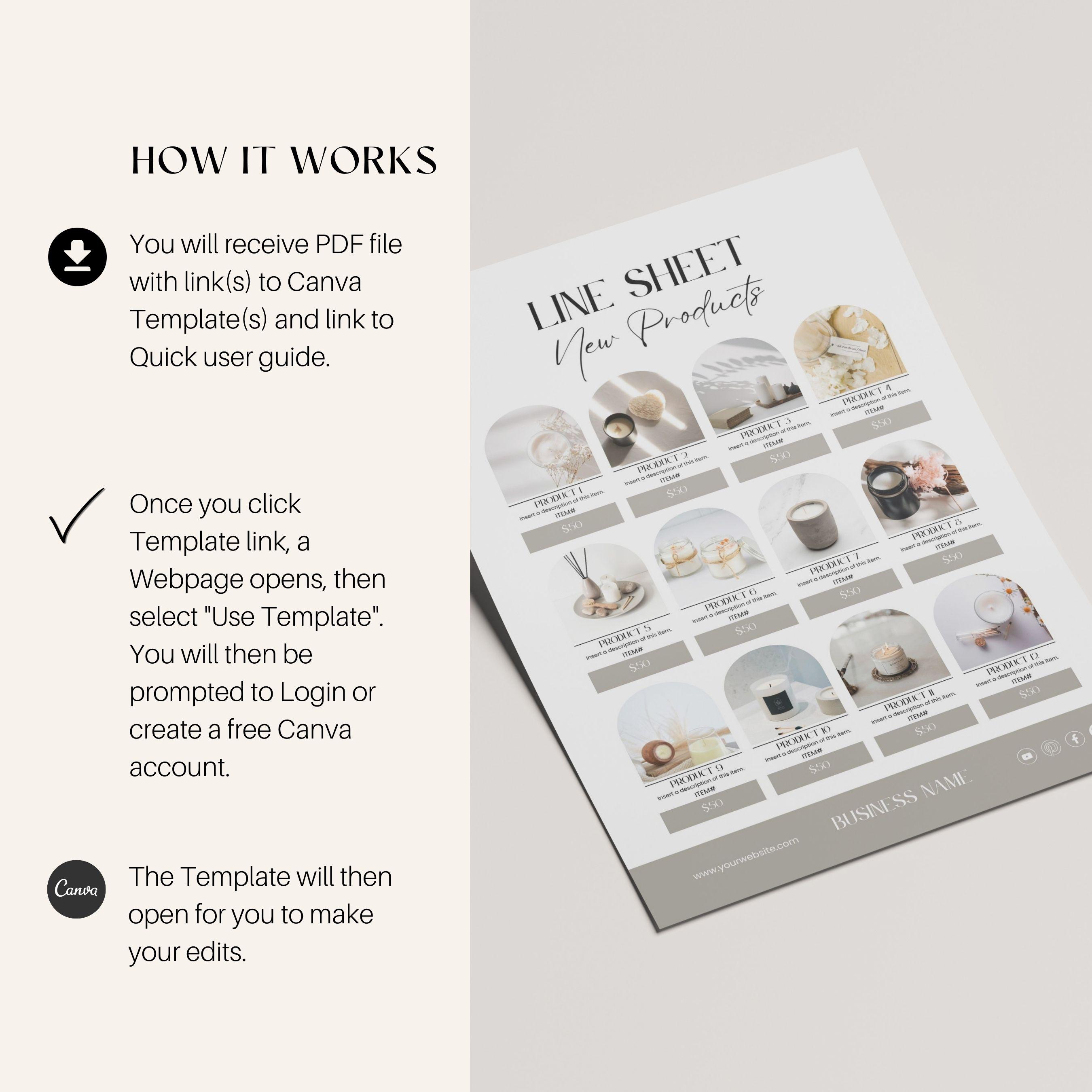 Sleek Design One-page Canva Sheet, Professional Look Line Sheet ...