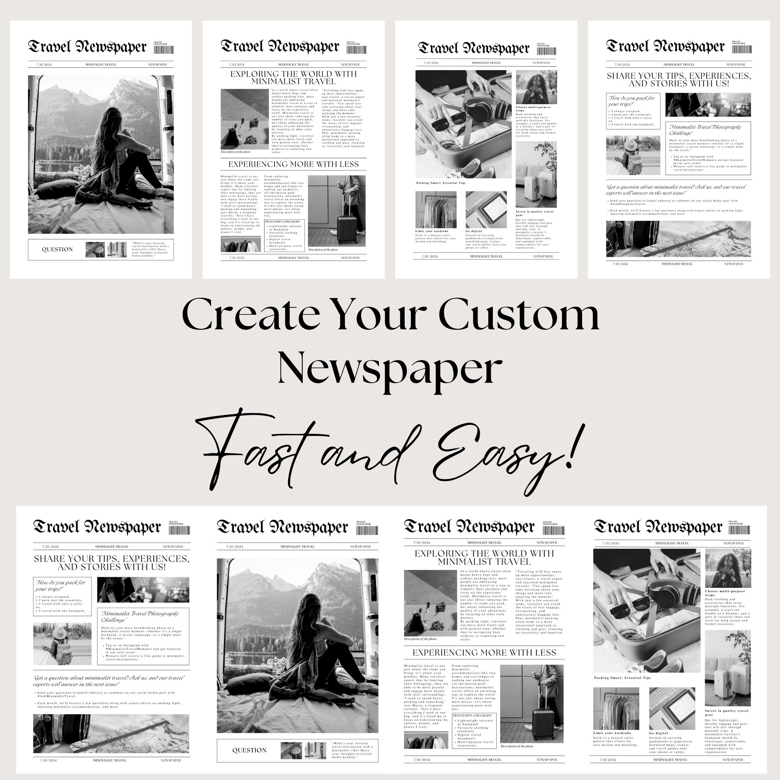 Newspaper Canva Template, Travel Newspaper Printable, Editable ...