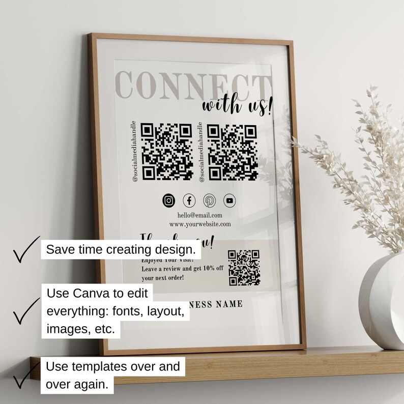 Social Media Sign Template QR Code Canva, Printable Connect With Us ...