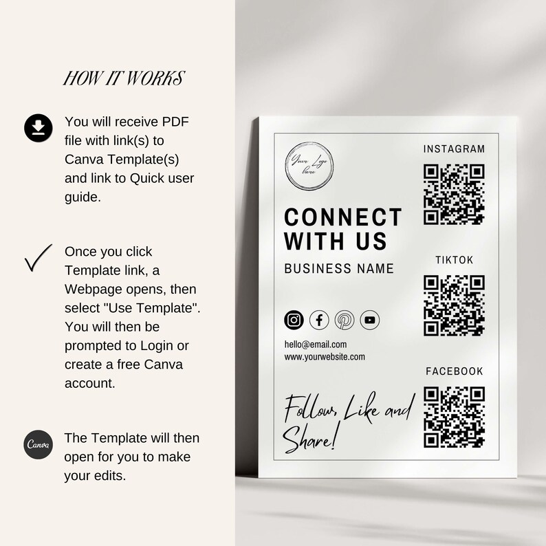 Social Media Sign Template, Qr Code Sign, Connect With Us Sign ...