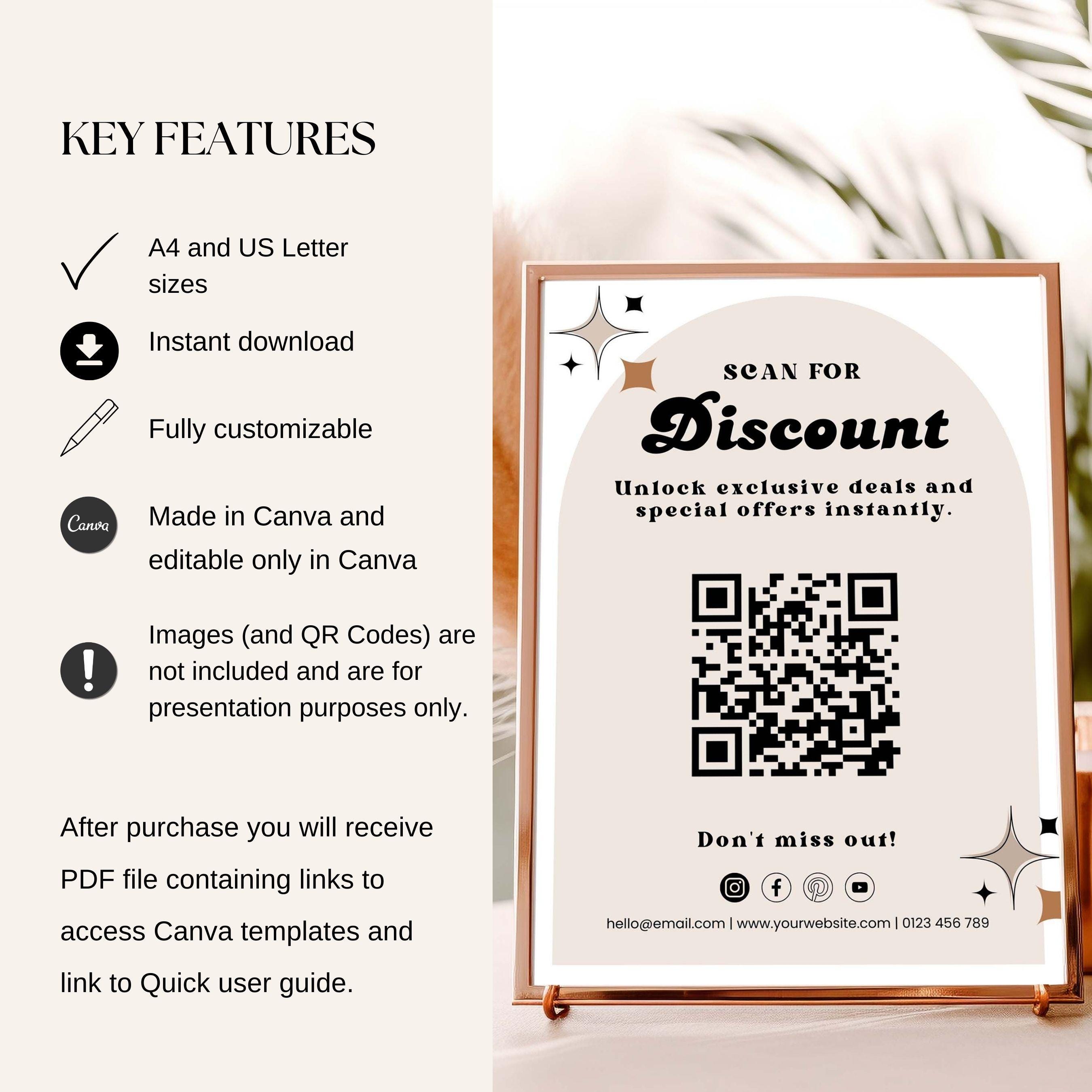 Discount Retro Sign Canva Template, Editable QR Code, Social Media Sign ...