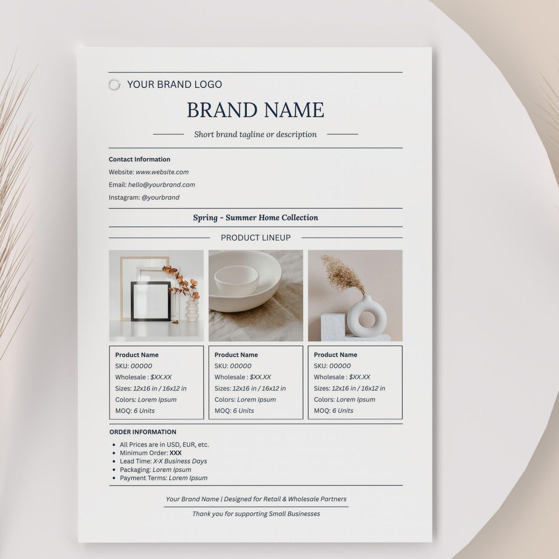 One Page Line Sheet Canva Template, Product Catalog, Editable Sell ...