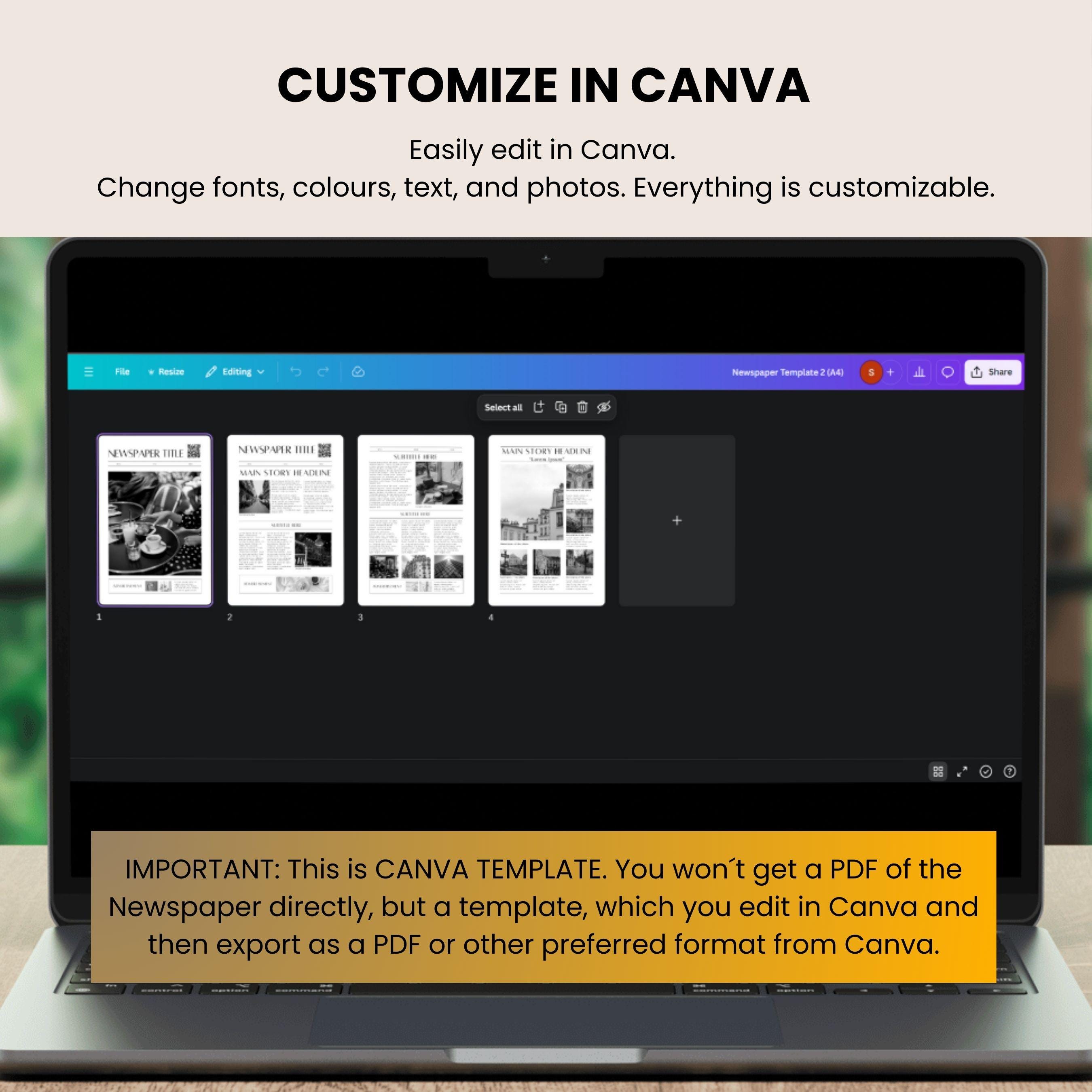 Newspaper Canva Template, Newspaper Printable, Editable Newspaper, DIY ...