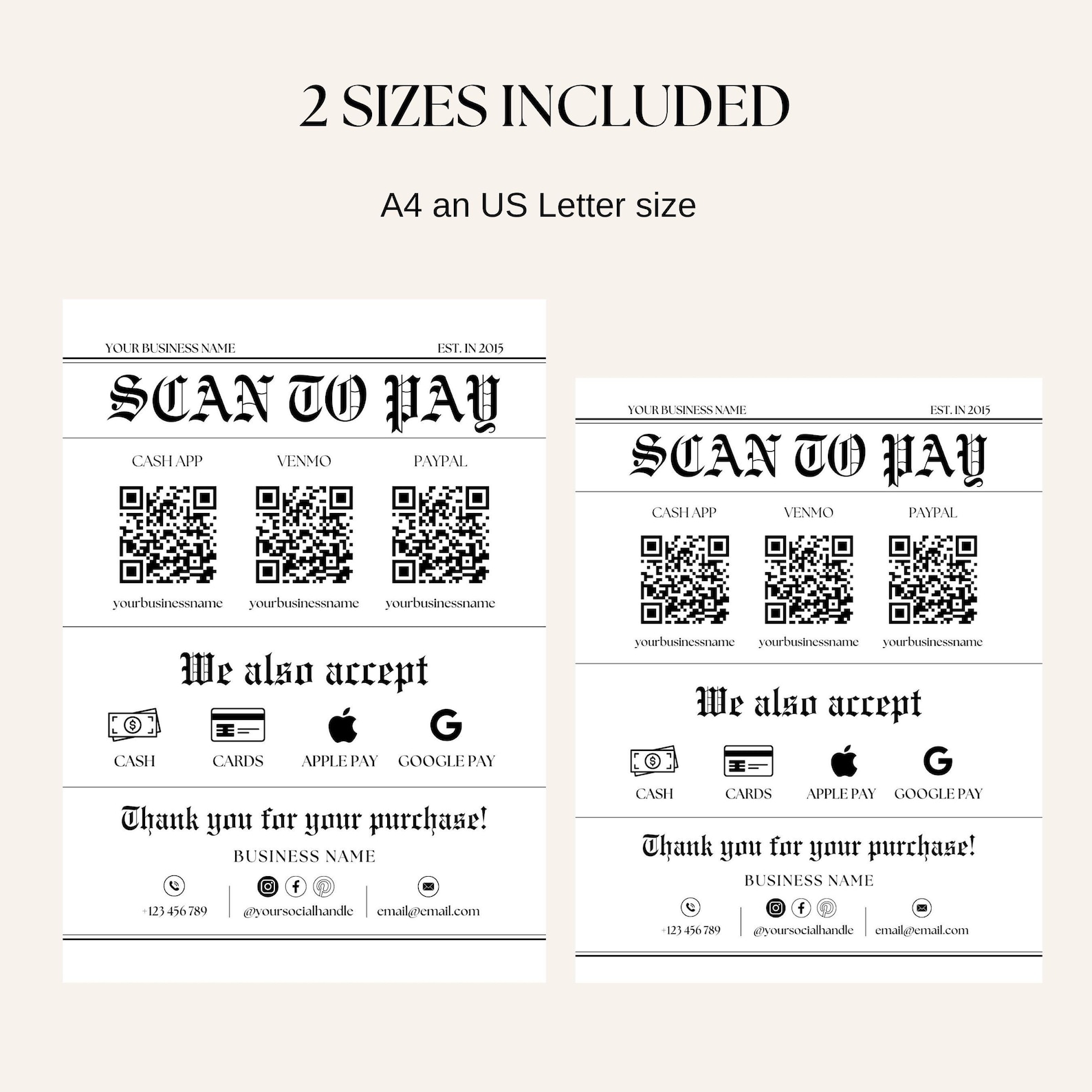Newspaper Style Business Sign Canva Template, Editable Scan to Pay ...