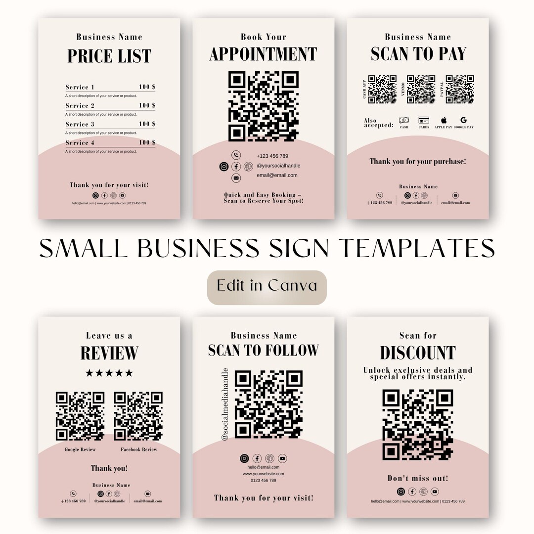 Editable Signage, 6 Canva Templates, Business Sign Bundle, Printable ...