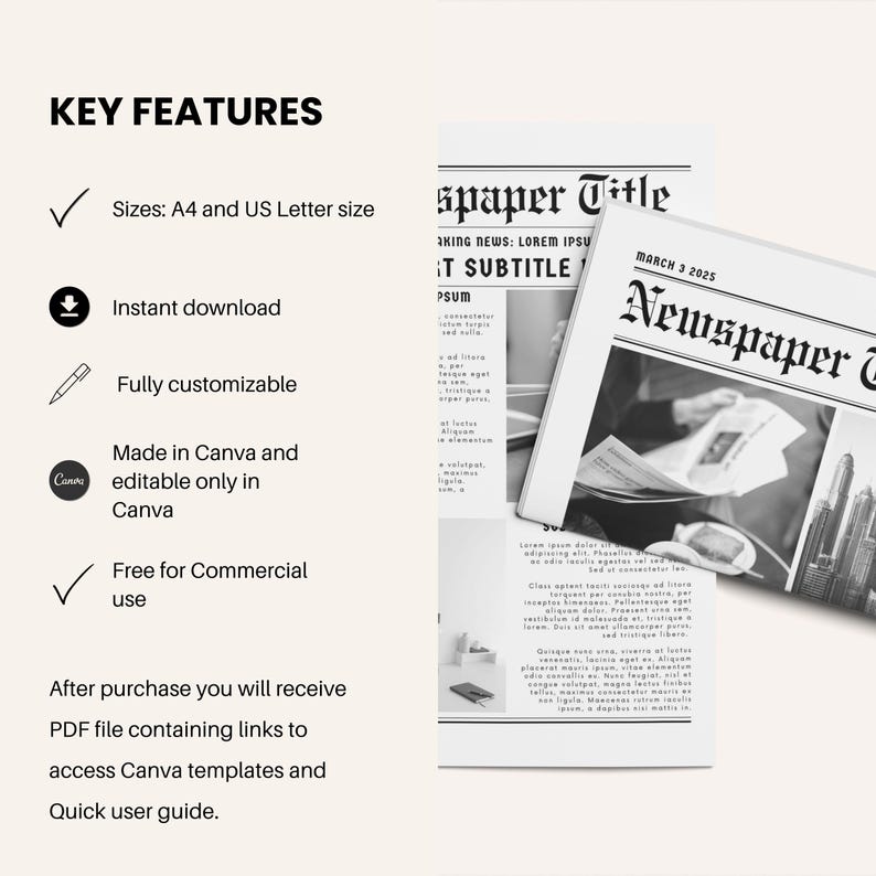 Editable Retro Newspaper Template MRR PLR, Editable Canva Template, A4 ...