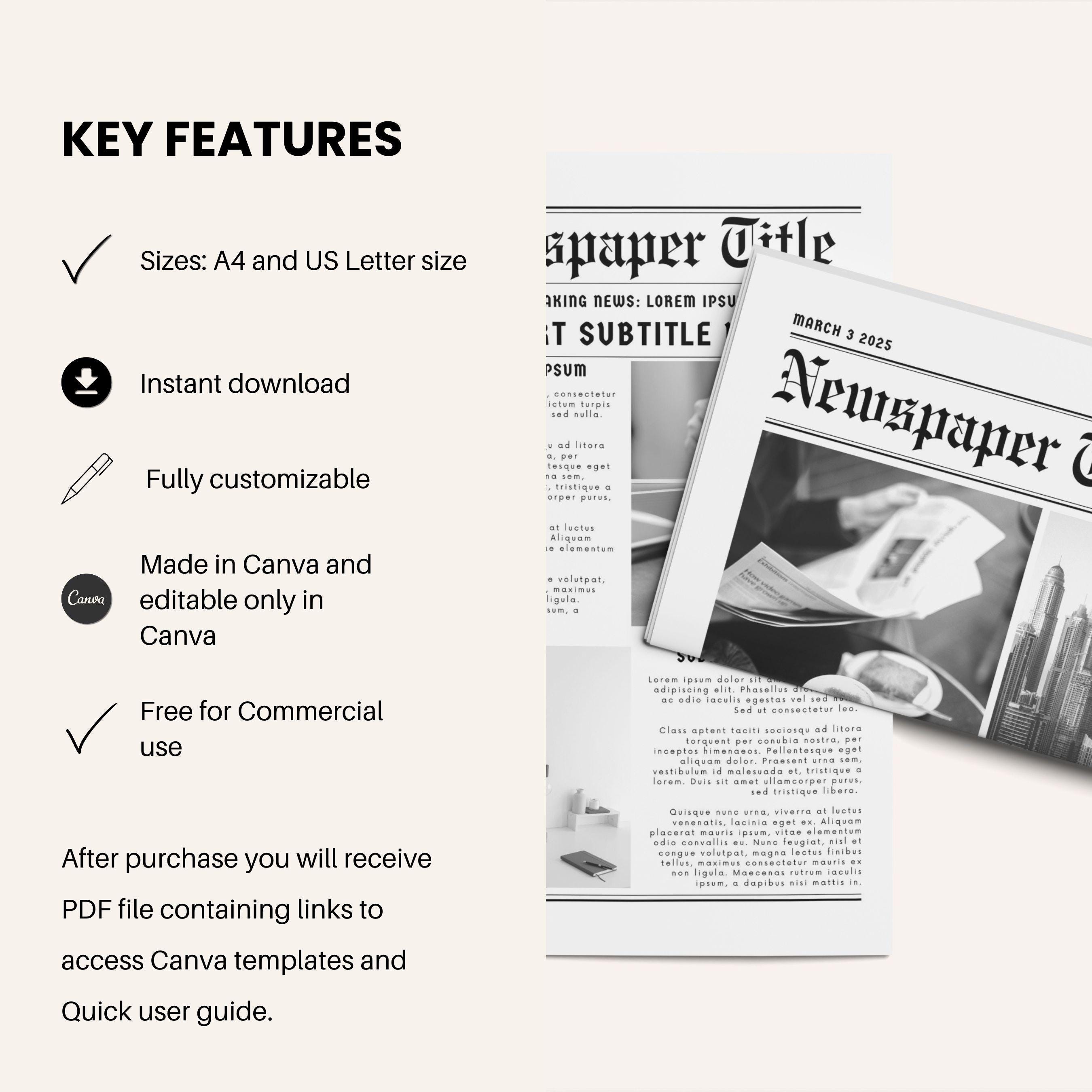 Editable Retro Newspaper Template MRR PLR, Editable Canva Template, A4 ...