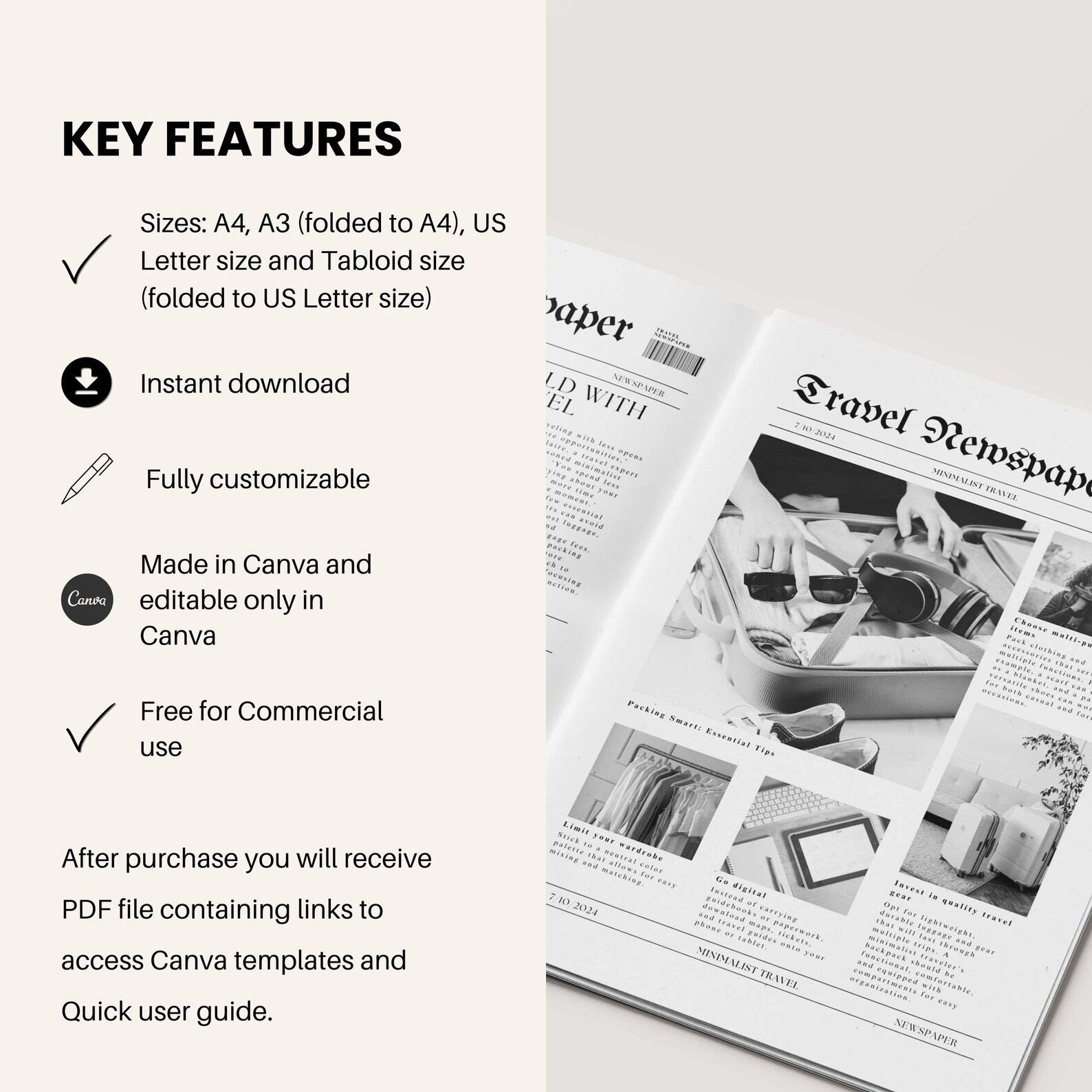 Newspaper Canva Template, Travel Newspaper Printable, Editable ...