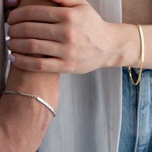 Personalized Tiny Bar Bracelets for Couples, Matching Bar Bracelets for Partnes, Dainty Bar ...