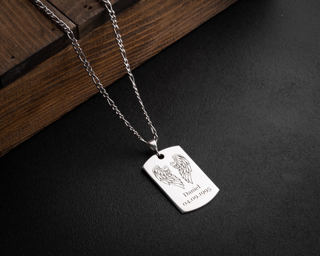 Personalized Angel Wings Dog Tag Necklace Guardian Angel - Etsy