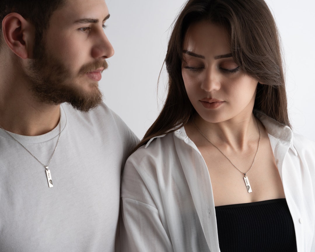 Couples Matching Heart Necklaces, Girlfriend-boyfriend Necklaces, Name ...