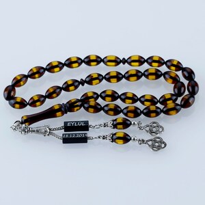 Personalized Islamic Prayers 33 Beads Tasbih, Custom Amber Rosary ...