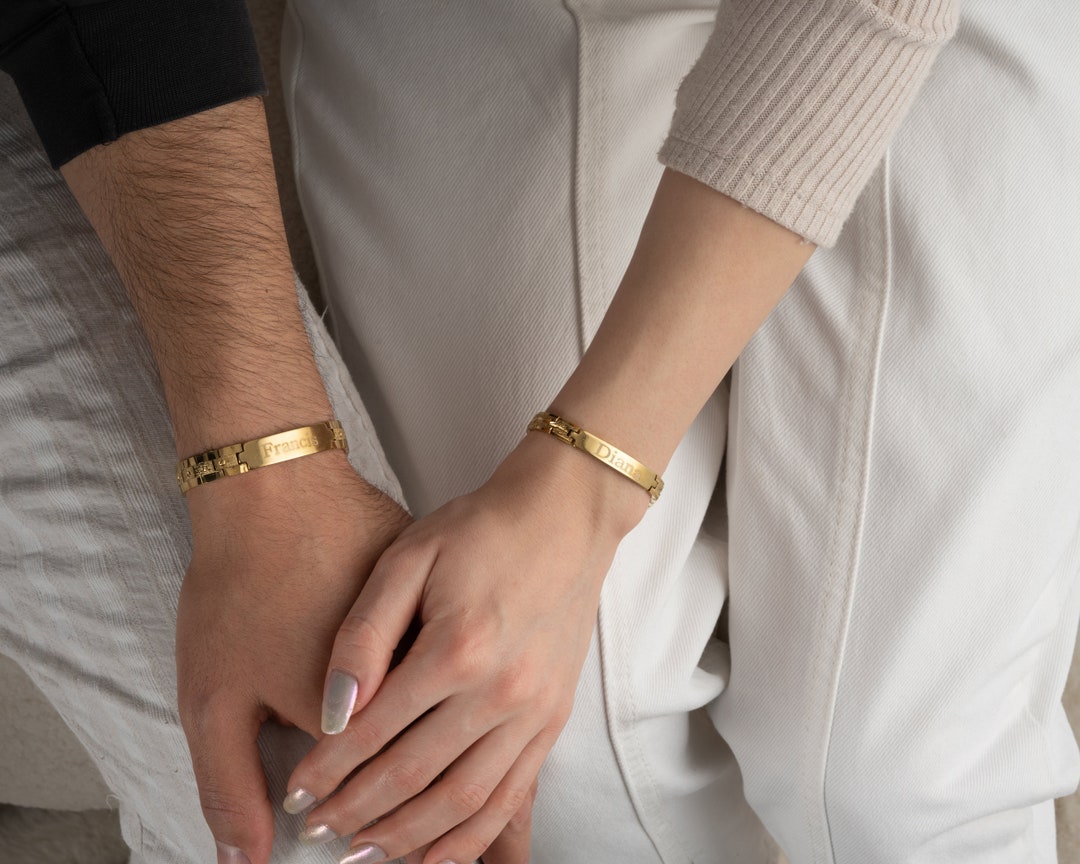 Gold Couple Bracelets Set, Personalized Partner Bracelets, Matching Couple Bracelets, Boyfriend ...