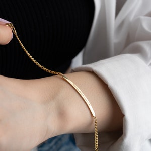 Personalized Tiny Bar Bracelets for Couples, Matching Bar Bracelets for Partnes, Dainty Bar ...