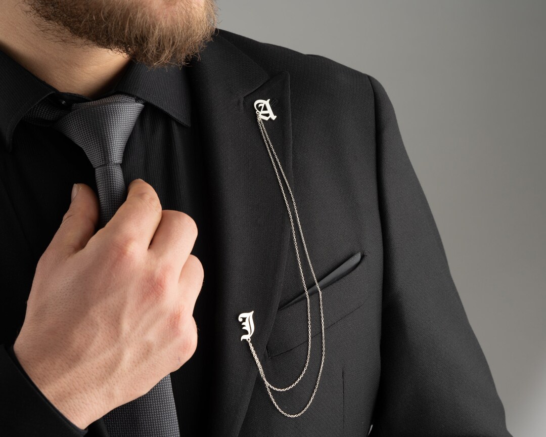 Personalized Old English Initial Letter Jacket Collar Pin, Personalized ...