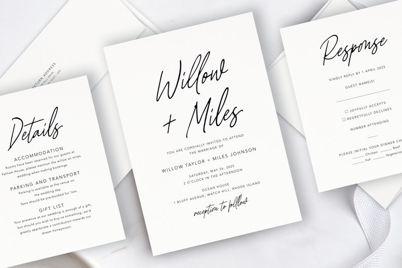 Script Wedding Invitation Set, Wedding Invitations, Calligraphy Printed ...