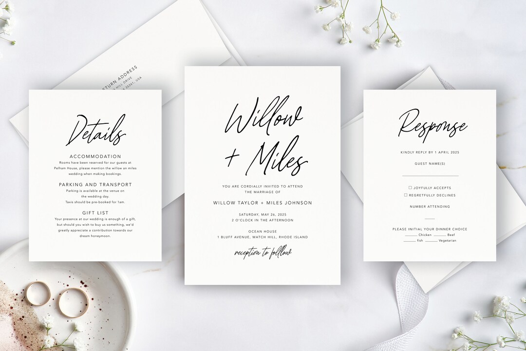 Script Wedding Invitation Set, Wedding Invitations, Calligraphy Printed ...