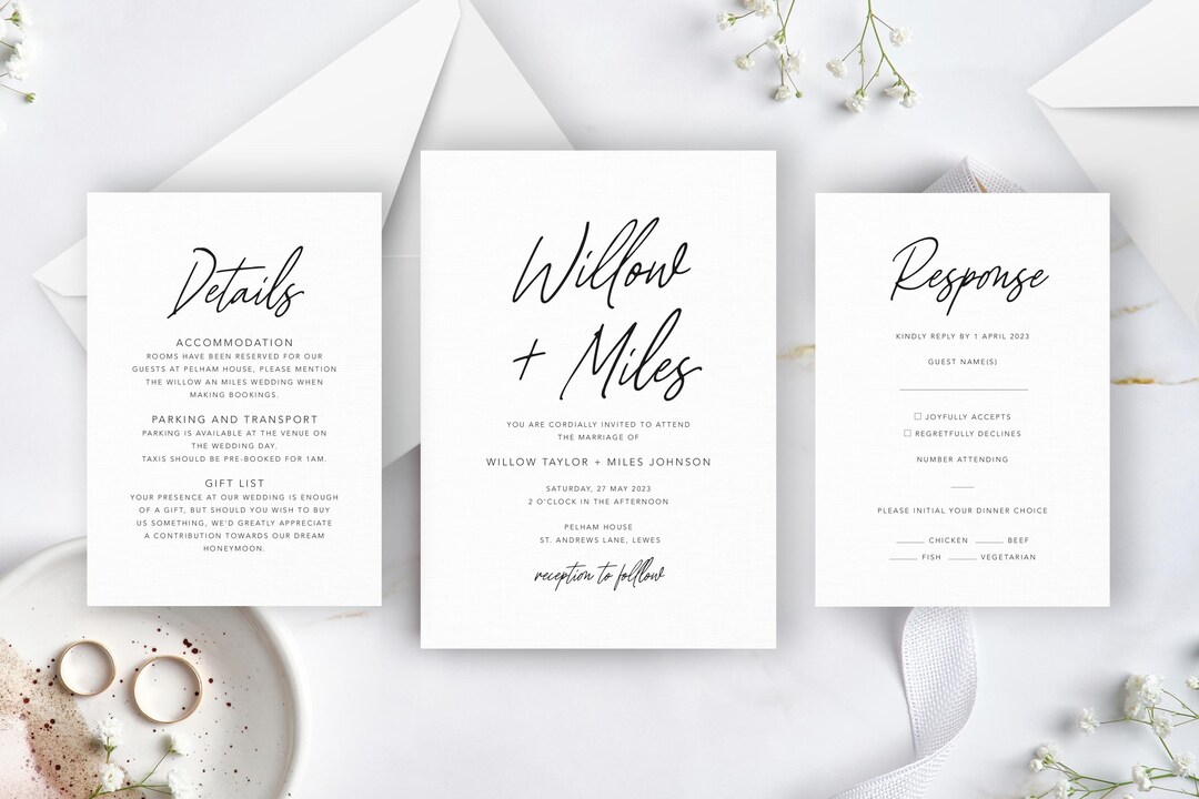 Script Wedding Invitation Set, Wedding Invitations, Calligraphy Printed ...