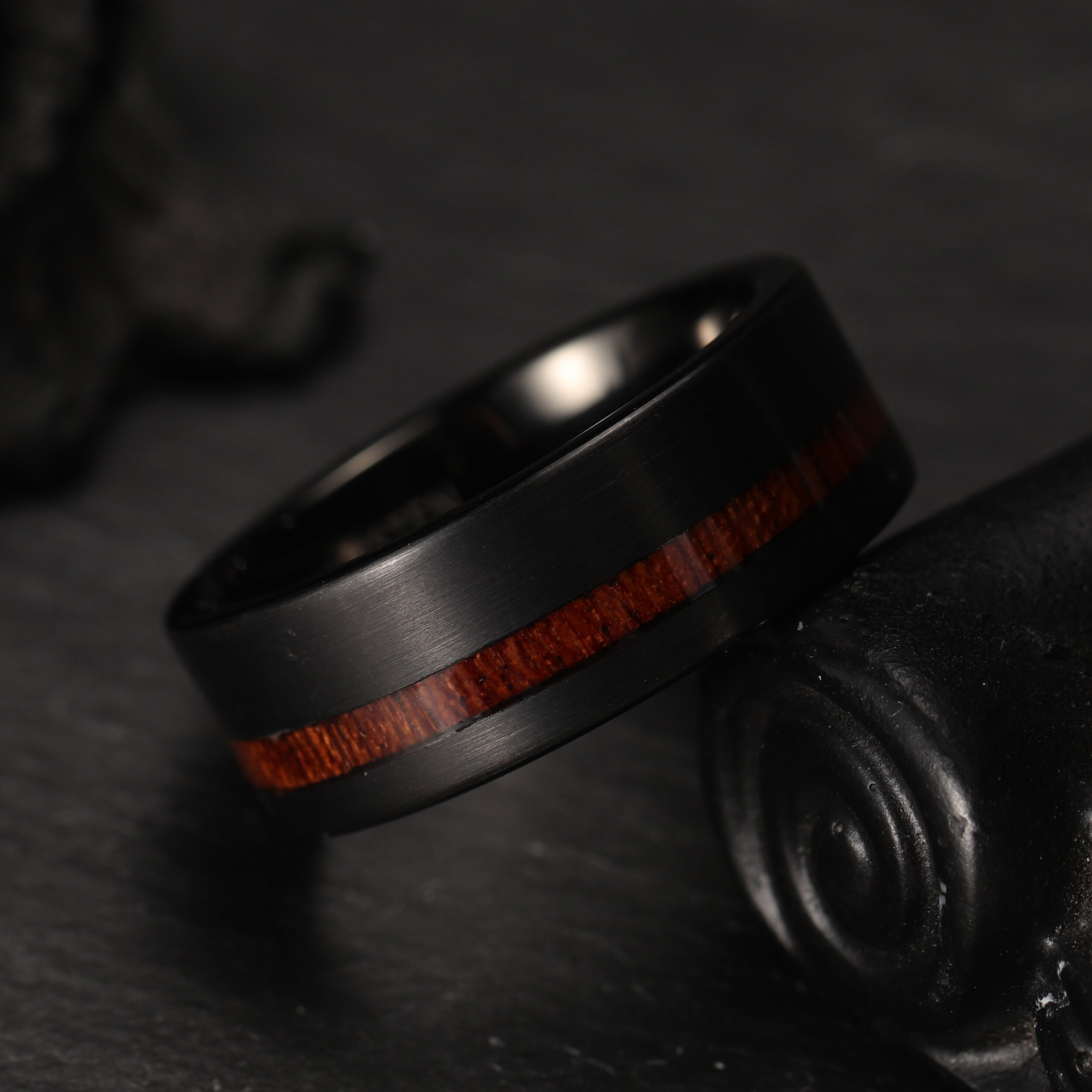 8mm Black Tungsten Ring Koa Wood Ring Glitter Ring Stackable - Etsy