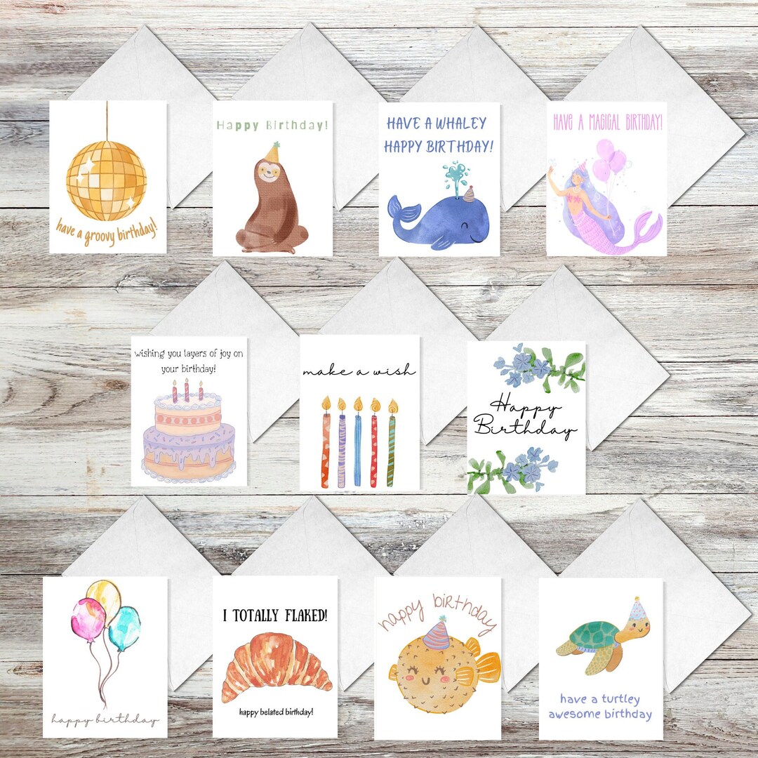 Birthday Card Set, Birthday Greeting Cards, Set of Birthday Cards ...