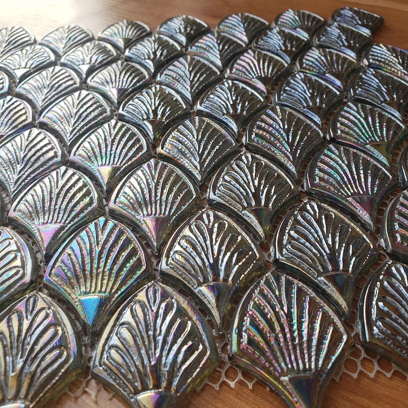 Iridescent Glass Dragon Scale Mosaic ,12x12 Mosaic Tile on Mesh ...